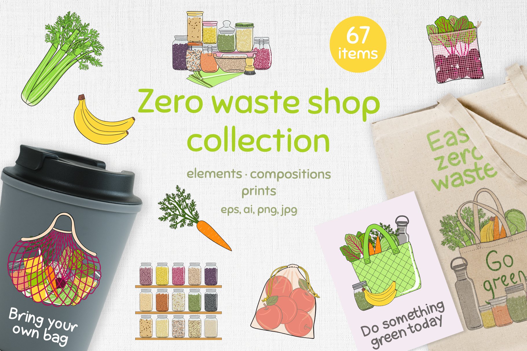 Zero waste shop collection - clip arts, compositions (1301372 ...