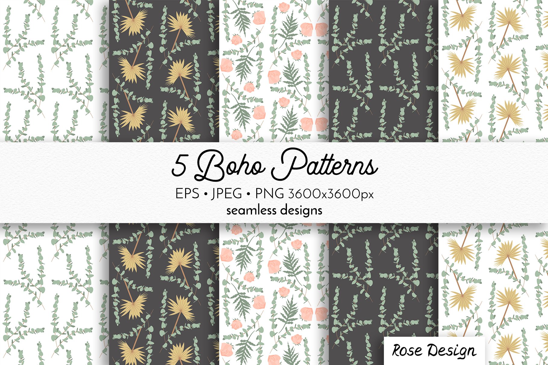 Eucalyptus - Boho Seamless Patterns Bundle. Tropical papers. (2237585) | Patterns | Design Bundles