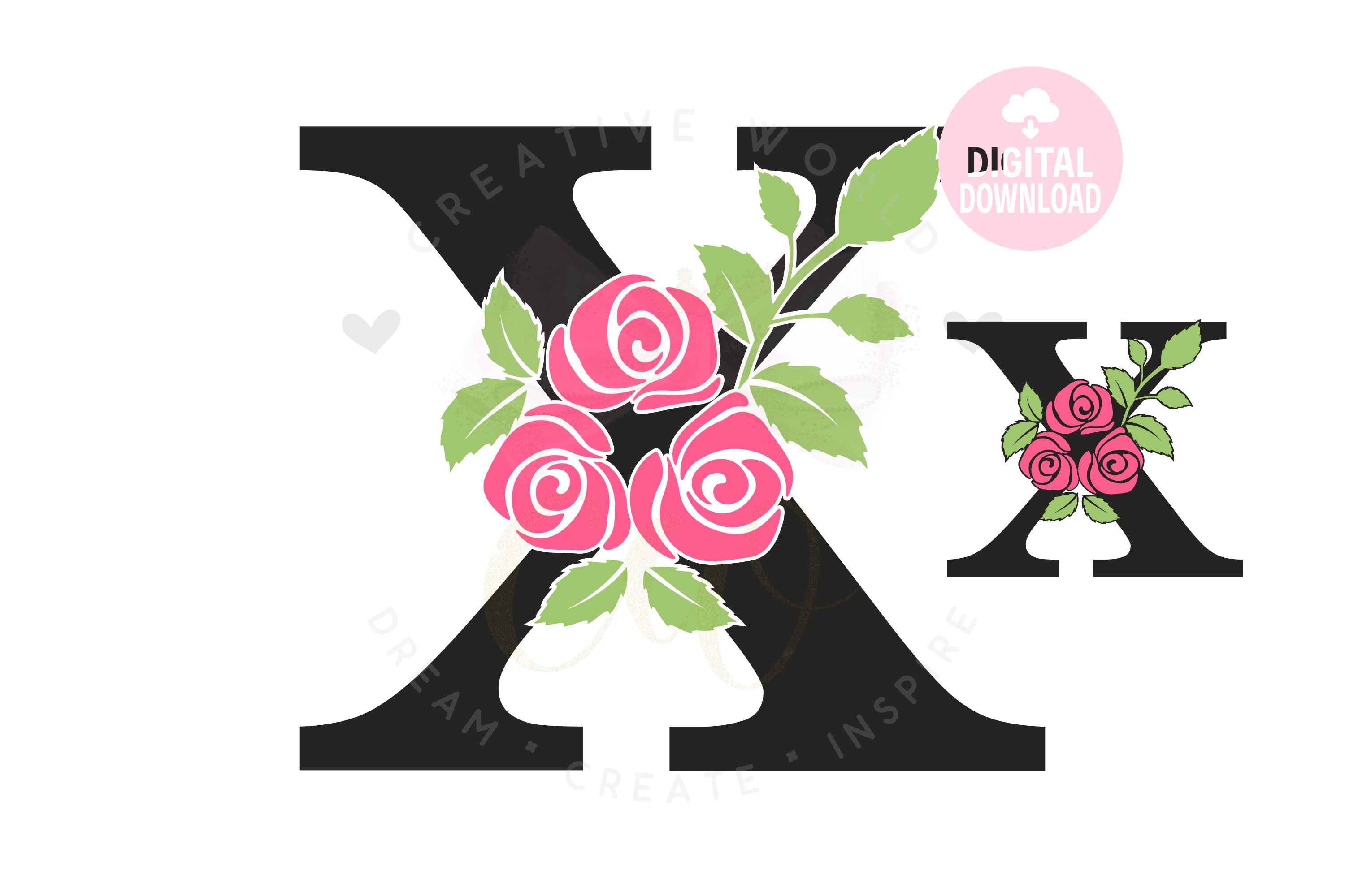 Letter X Rose Floral Alphabet SVG | Flower Alphabet SVG (578728) | SVGs ...