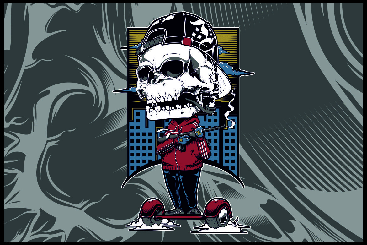 mafia skull holding (591783) | Illustrations | Design Bundles