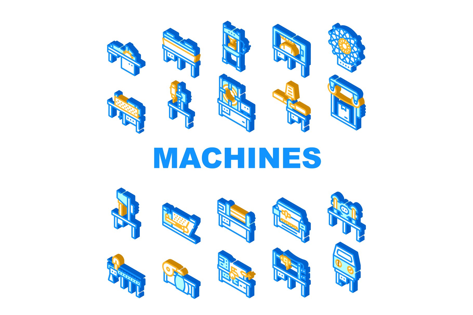 Industrial Machines Collection Icons Set Vector Flat (1258458) | Icons ...