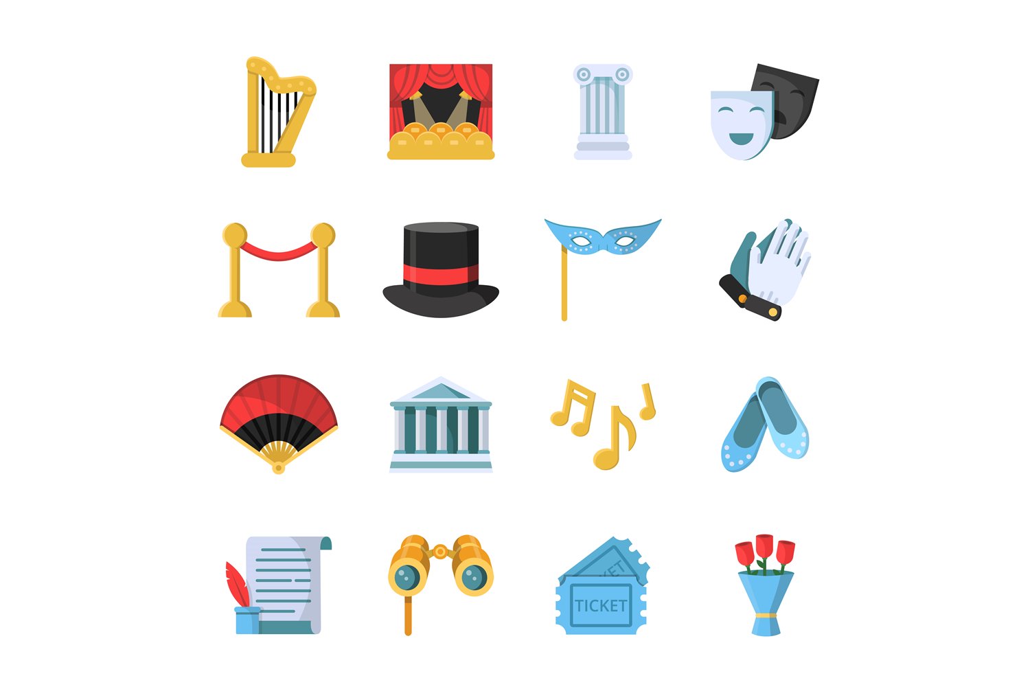 Film, movie and theatre symbols icon set (823259) | Icons | Design Bundles