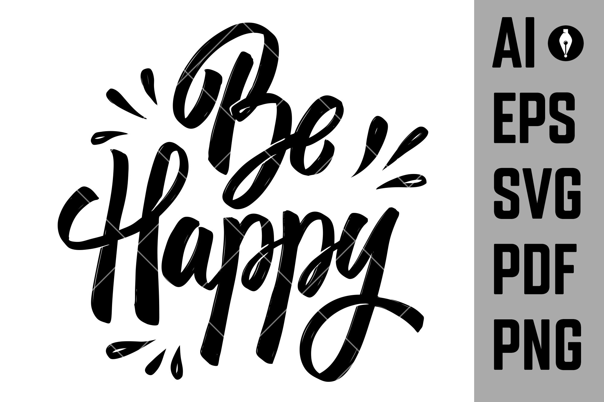 Be happy. Hand drawn lettering phrase (1764298) | Vectors | Design Bundles