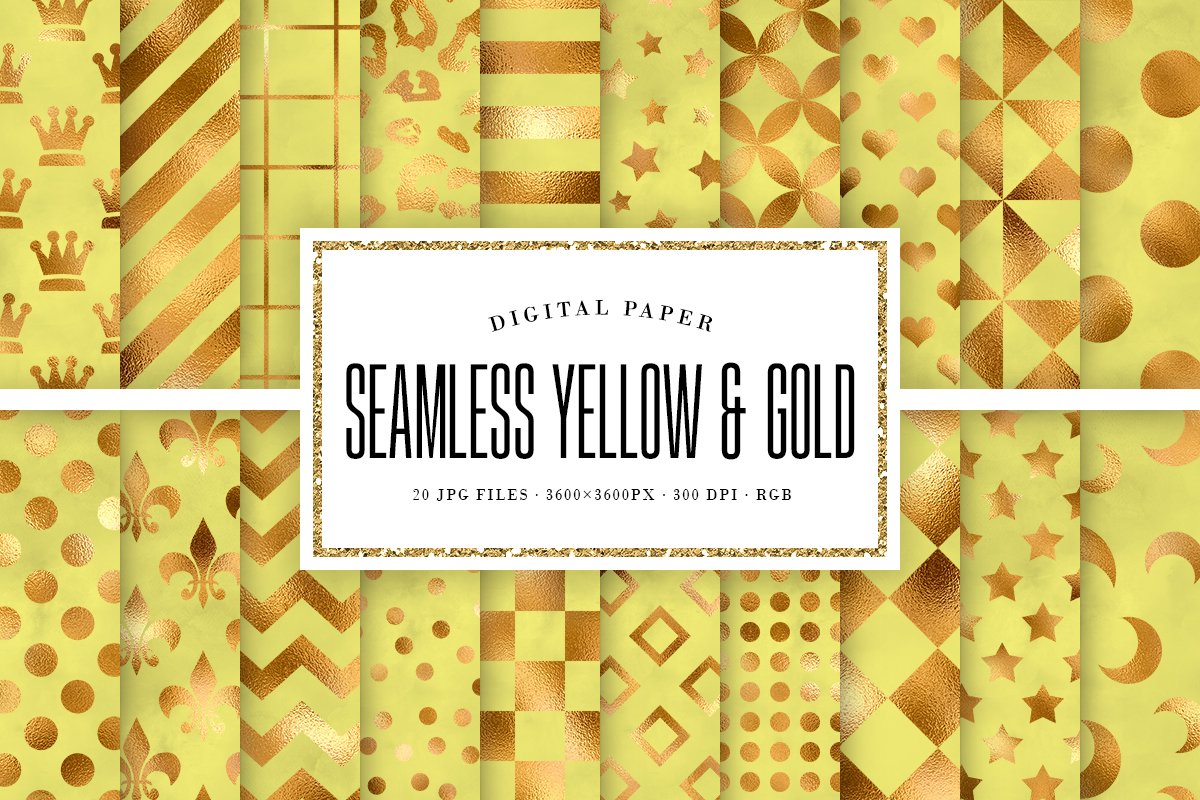Yellow & Gold Seamless Digital Paper | 20 Geometric Patterns