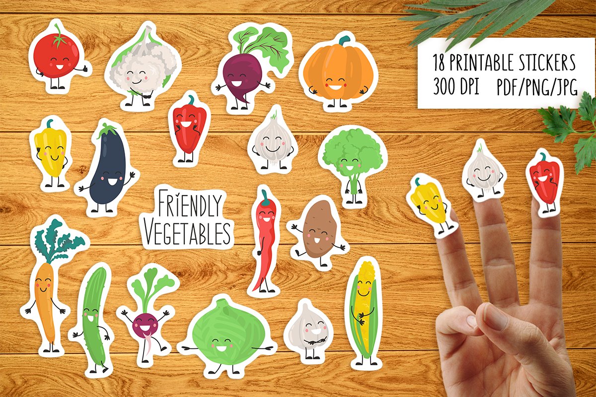 Set of printable stickers for cute vegetables with faces. (2226463 ...