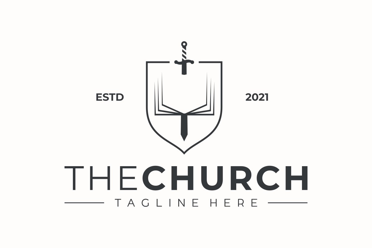 Church Logo, Book, Shield, Sword (1428976) | Logos | Design Bundles