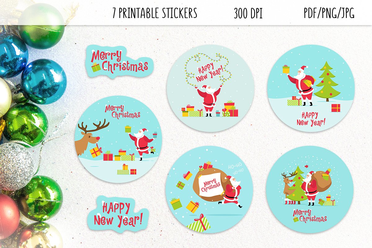 Set of printable Christmas stickers. (2243974) | Stickers | Design Bundles