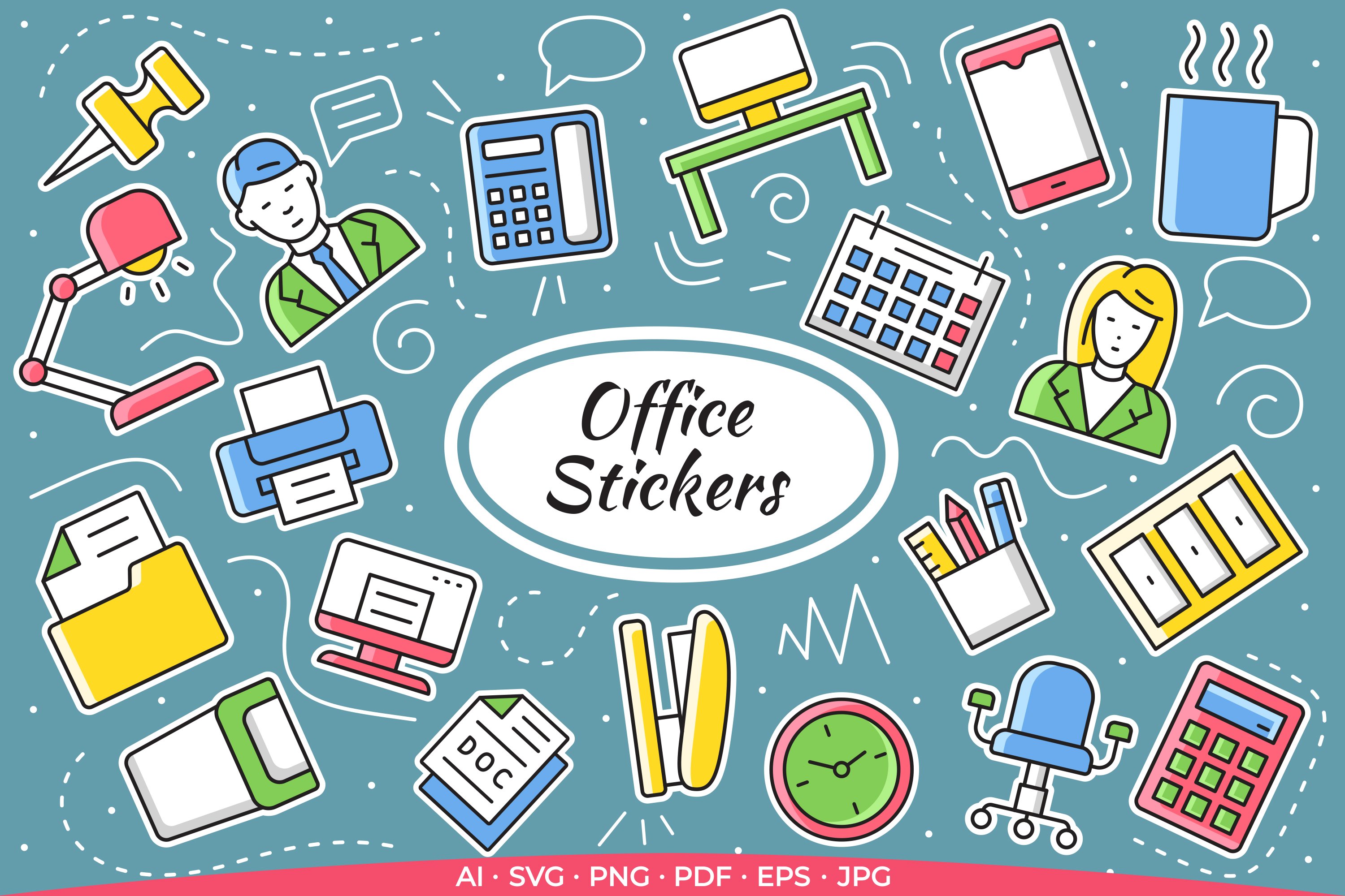20 Office Stickers / Print and Cut Set (1429523) | Stickers | Design ...