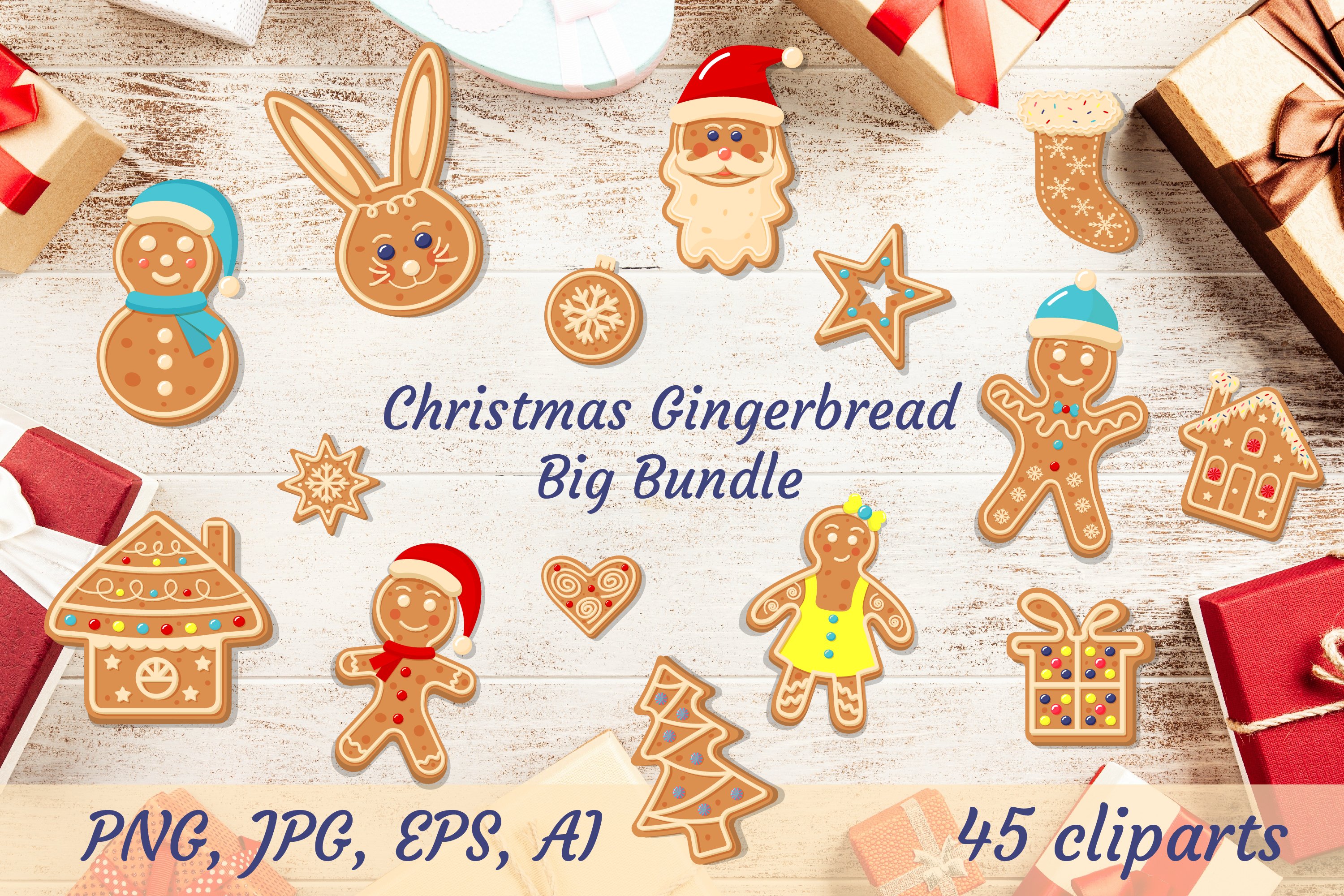 Christmas Gingerbread Big Bundle with 45 cliparts