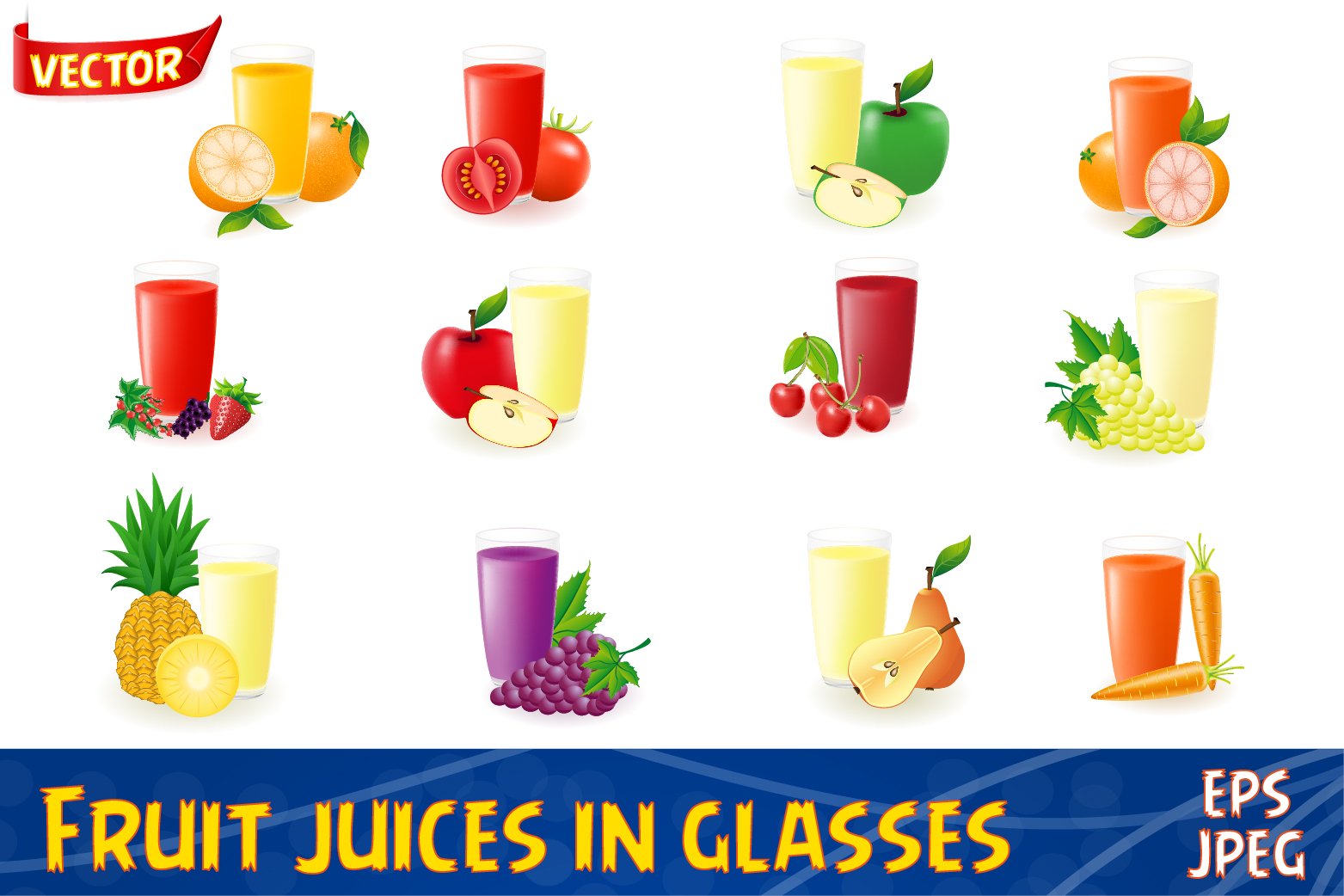 set of icons with fruit juice vector illustration