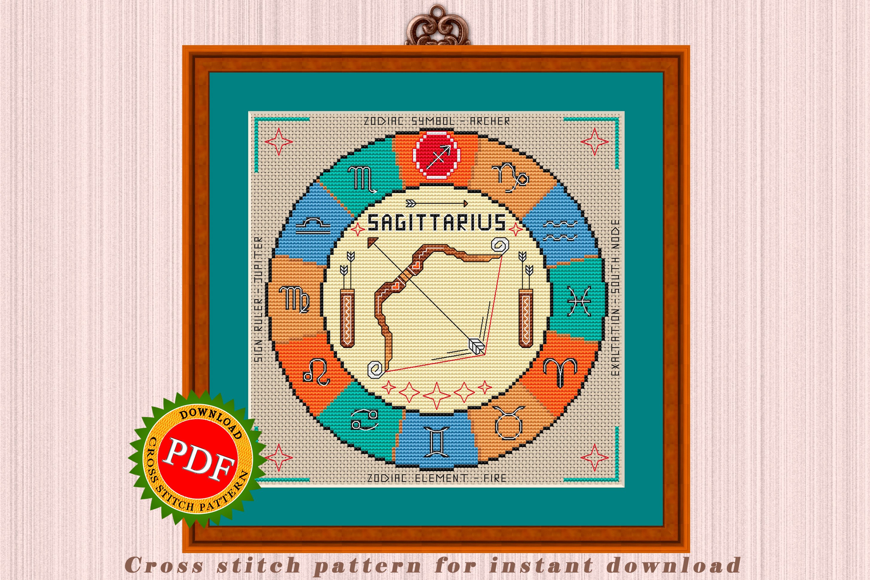 Craft Supplies & Tools Sagittarius cross stitch pattern zodiac signs ...