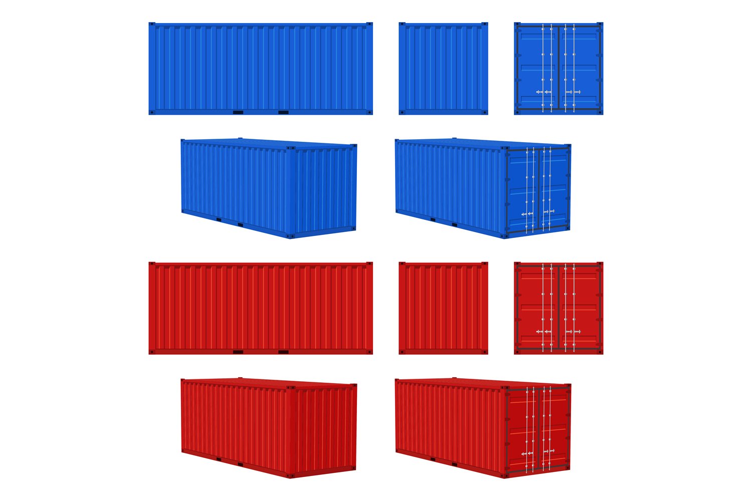 Cargo container. Blue, red cargo containers front, side and (1083237 ...