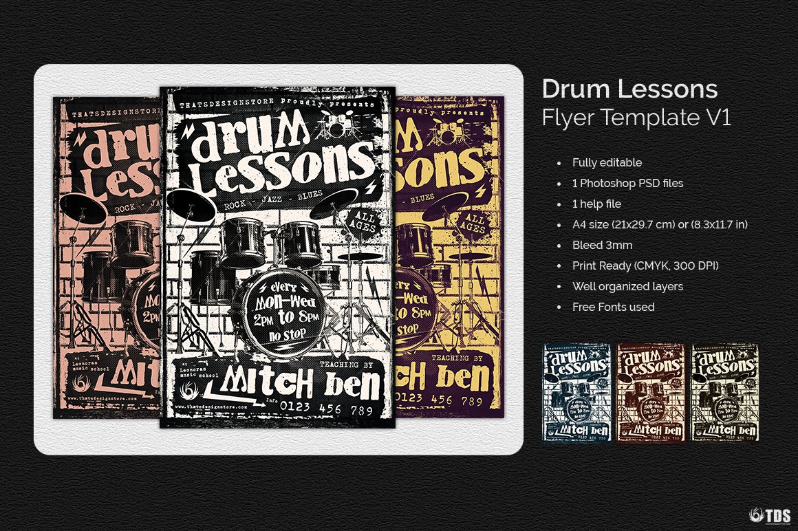 Drum Lessons Flyer Template V1 (31680) | Flyers | Design Bundles