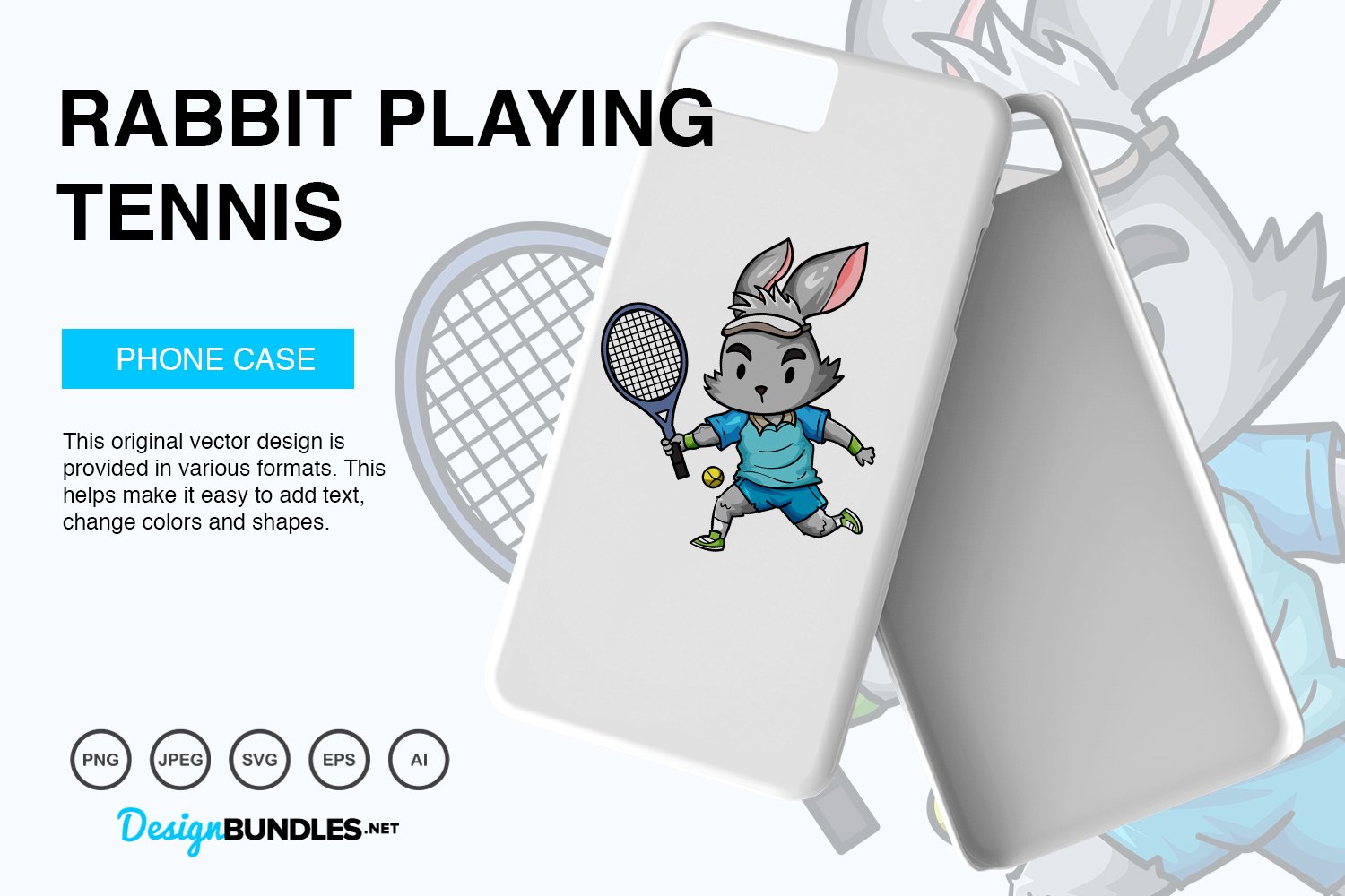 Rabbit Playing Tennis Vector Illustration