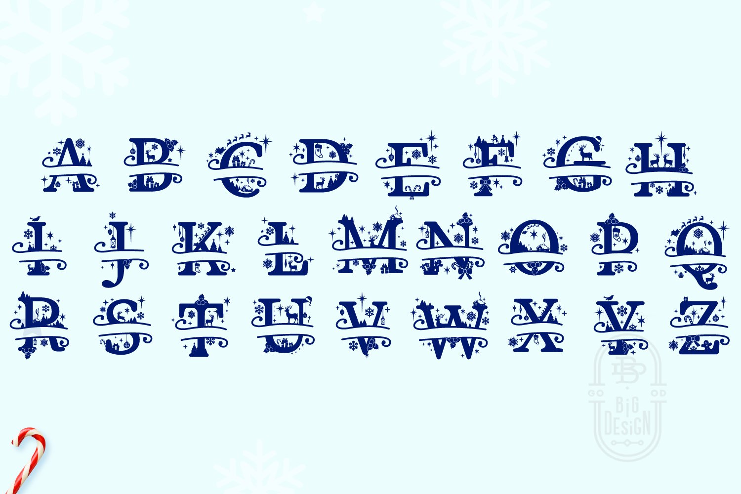 Christmas Monogram Alphabet - Christmas Split Letters (1007028) | Cut ...