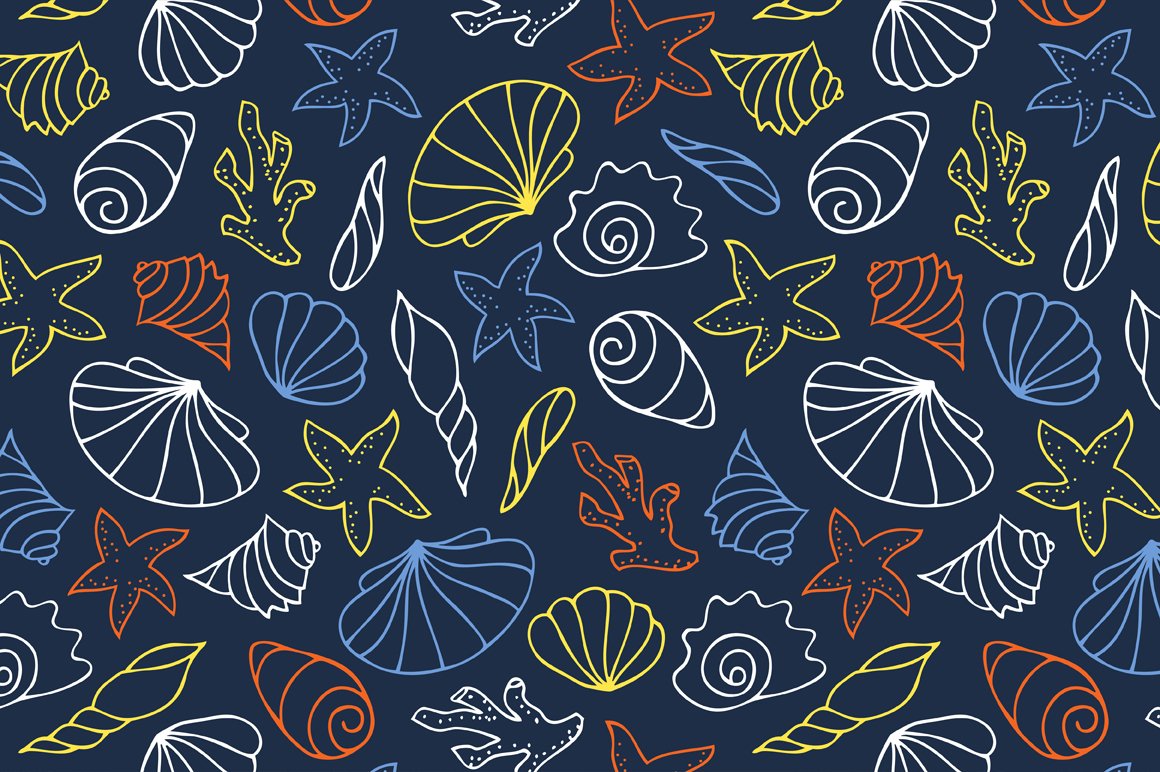 10 seamless patterns with seashells (99997) | Patterns | Design Bundles
