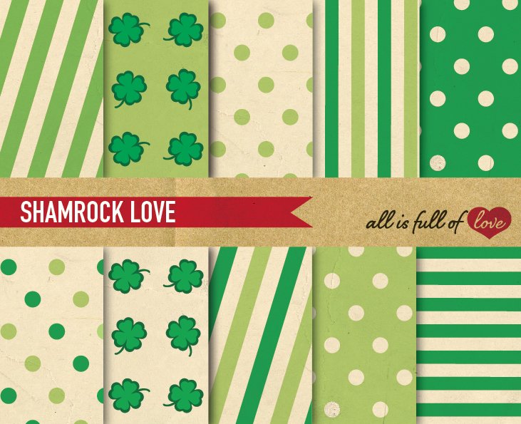 St Patrick's Digital Paper Green Background Patterns with Vintage Paper ...