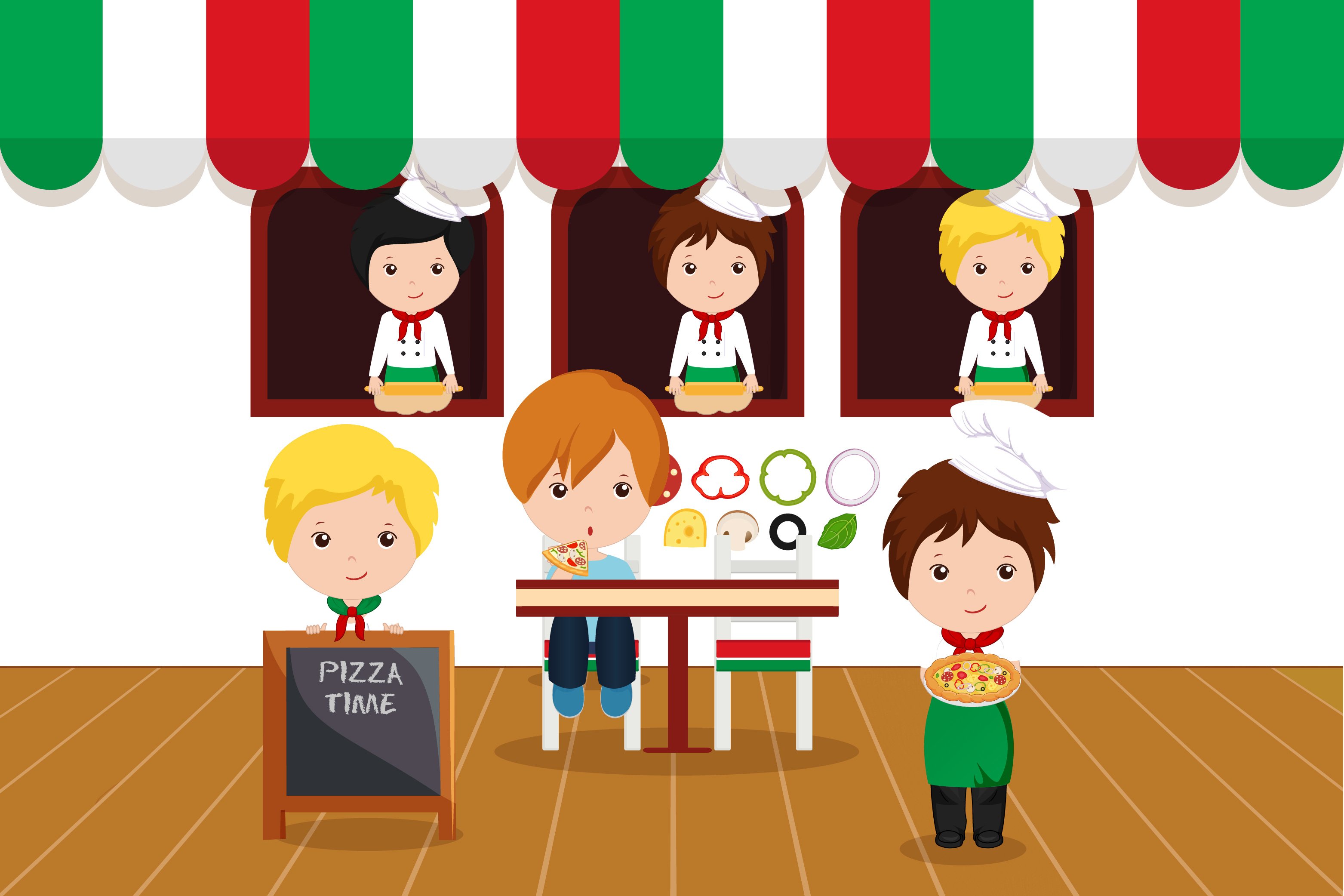 Pizza party boy illustration, Pizza party boy digital papers (25110 ...