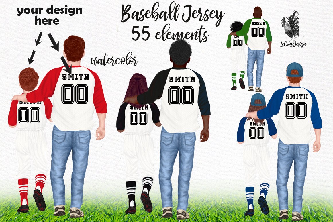 Father's day clipart Baseball Jersey clipart Dad with kids (583676 ...