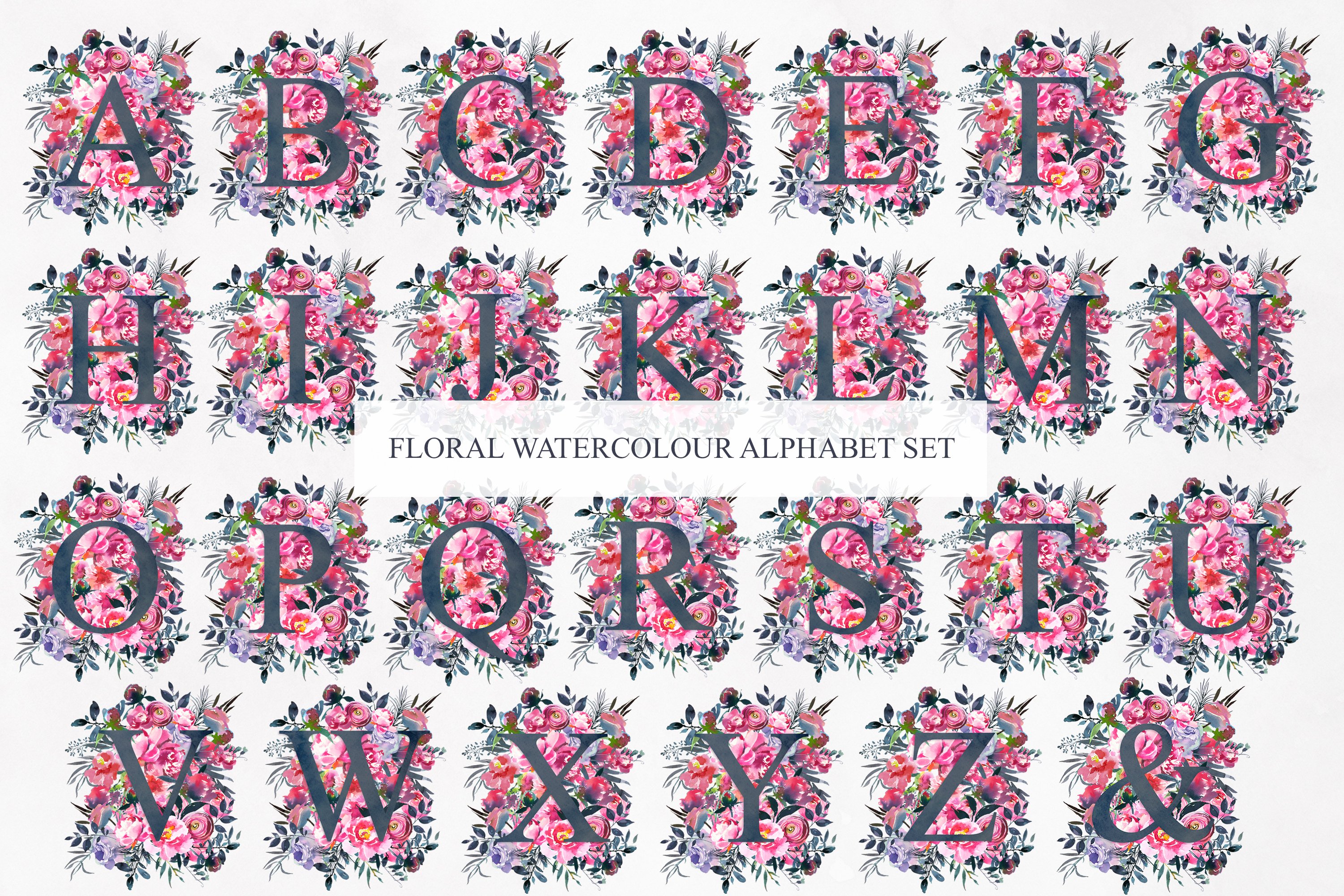 Floral Watercolour Alphabet and Number Clipart Bundle (578632 ...
