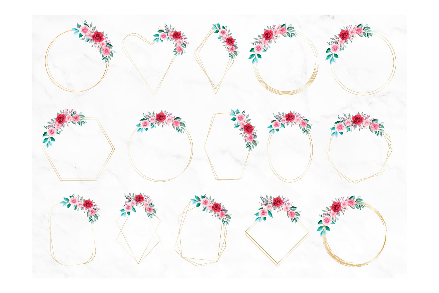 Rose Floral Gold Frame Clipart PNG, Flower Geometric Frame (517787 ...