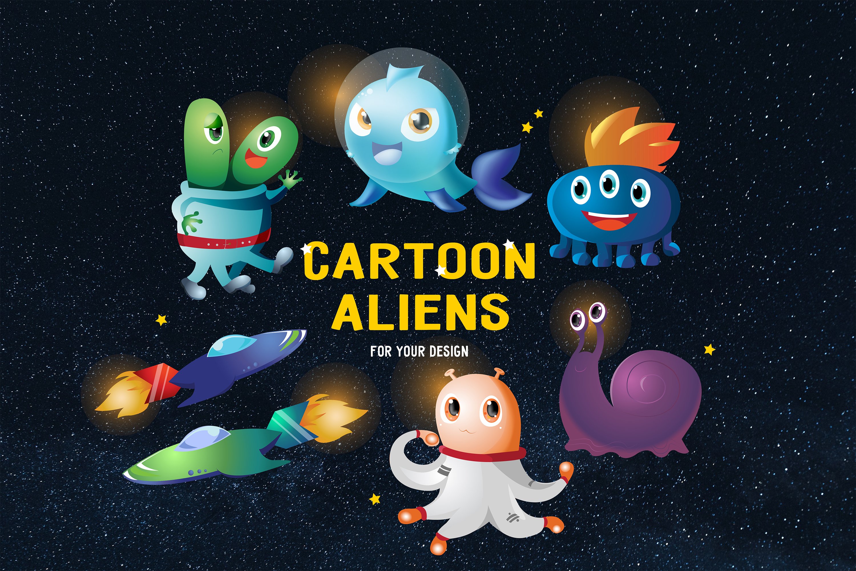 Cartoon aliens. Vector funny space characters. (983008) | Characters ...