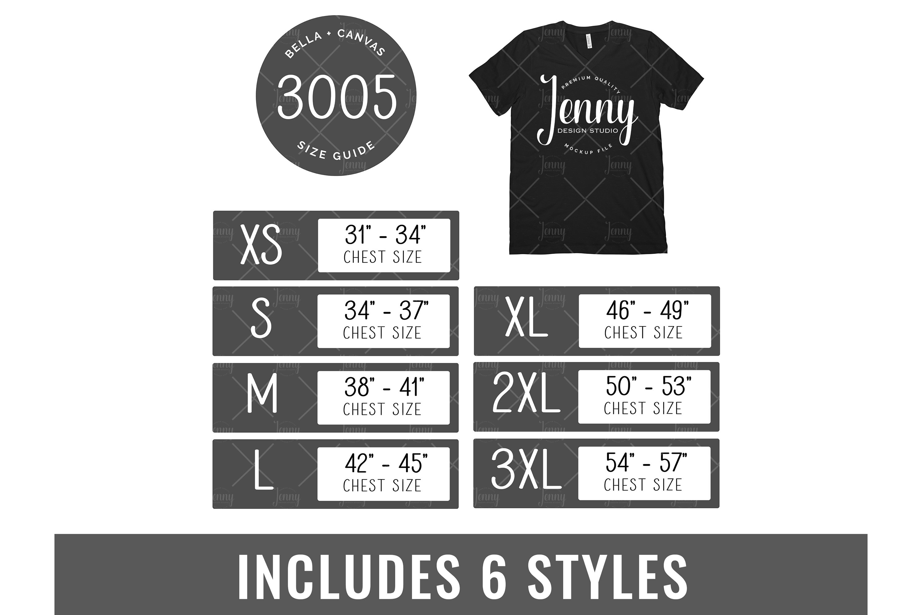 Bella Canvas 3005 Tshirt Size Chart Mockup (476189) | Mockups | Design ...