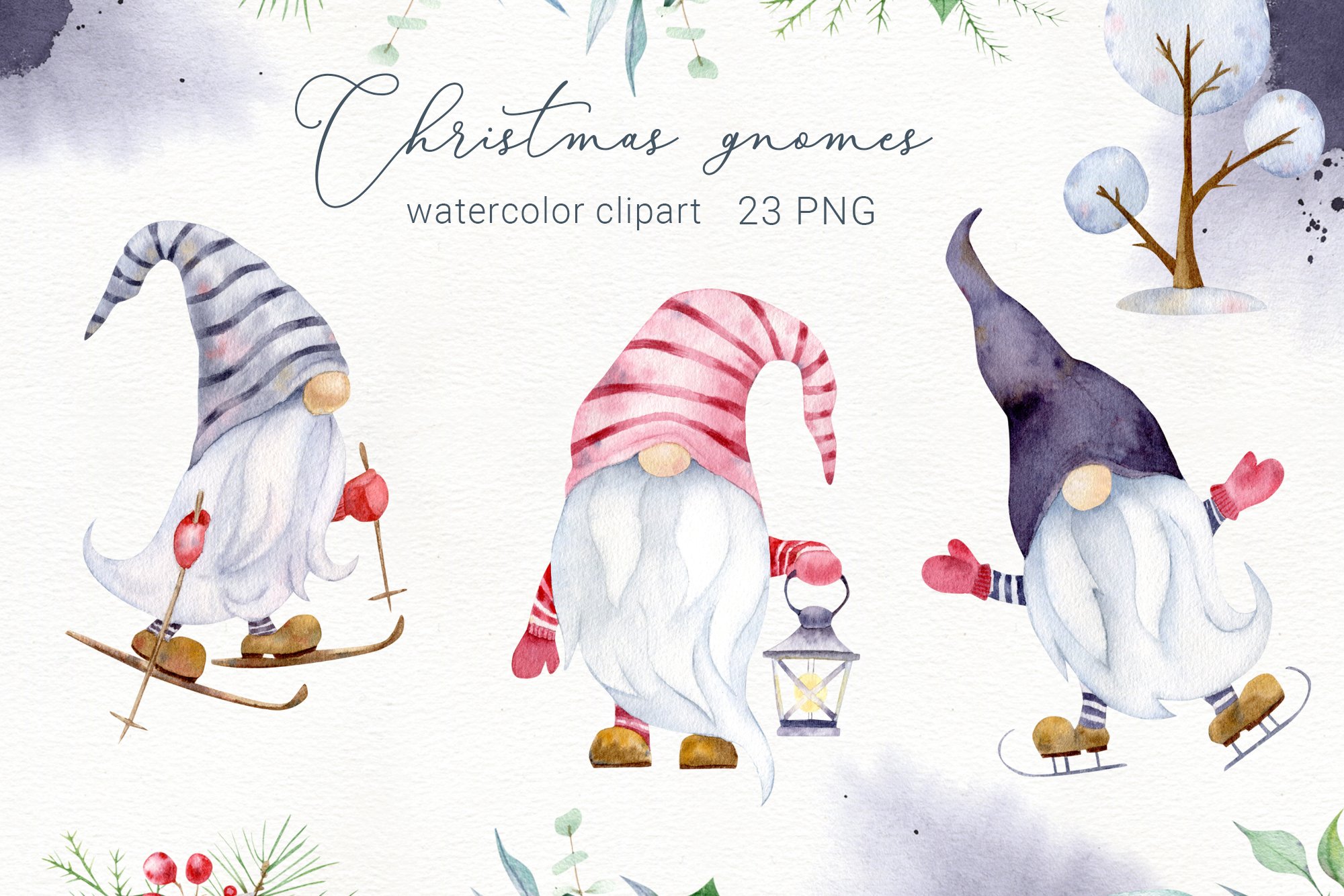 Christmas Gnomes clipart, watercolor png, gnomes (1049899)