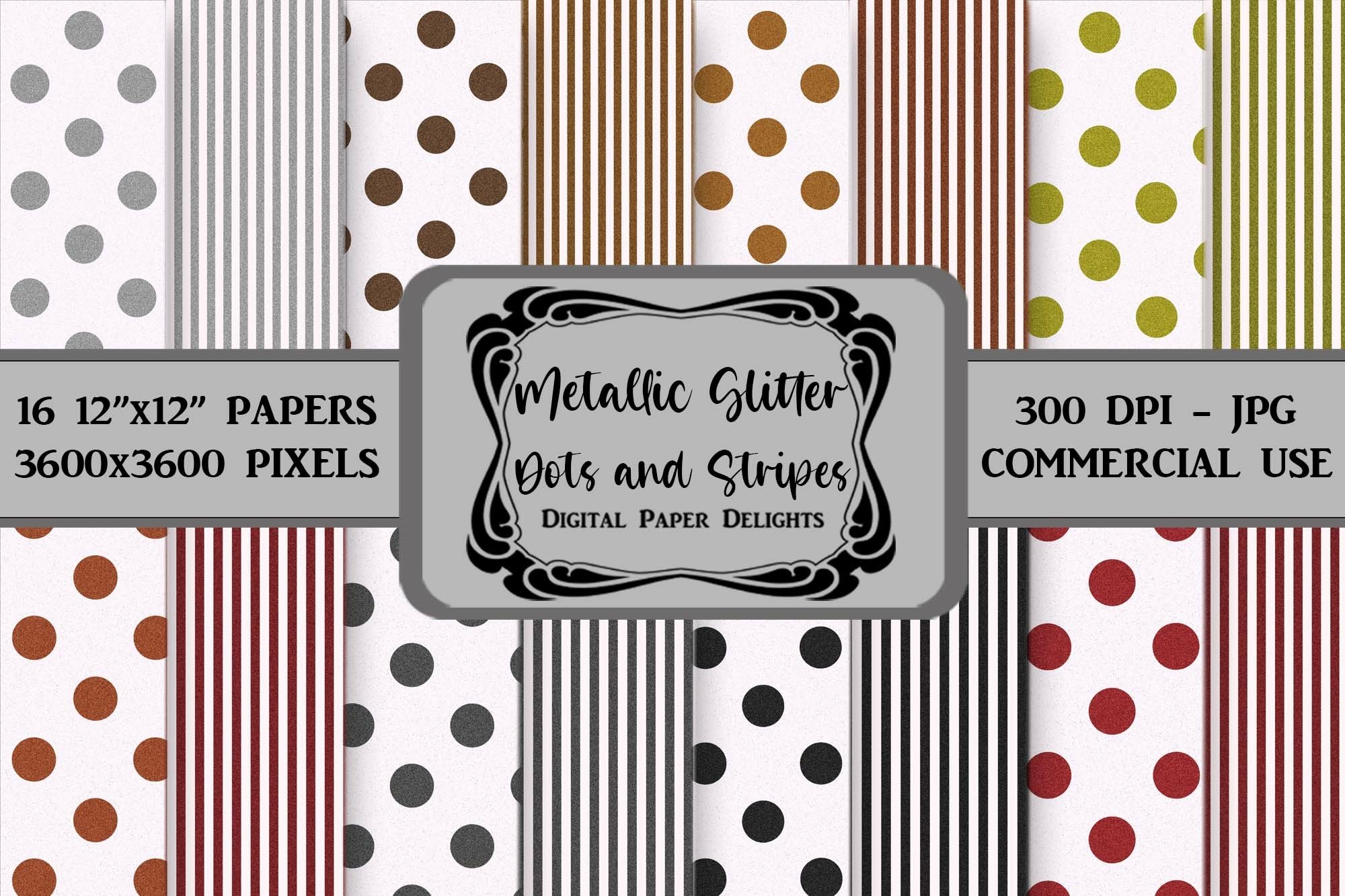 Metallic Glitter Dots and Stripes Digital Paper (1343951) | Backgrounds ...