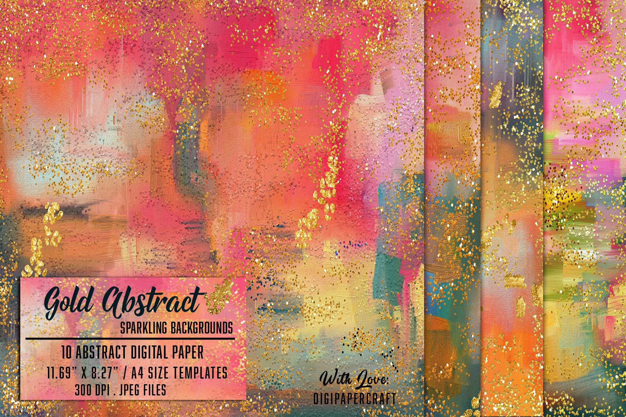 Gold Acrylic Abstract Art, Digital paper, Paint Textures, (861372 ...