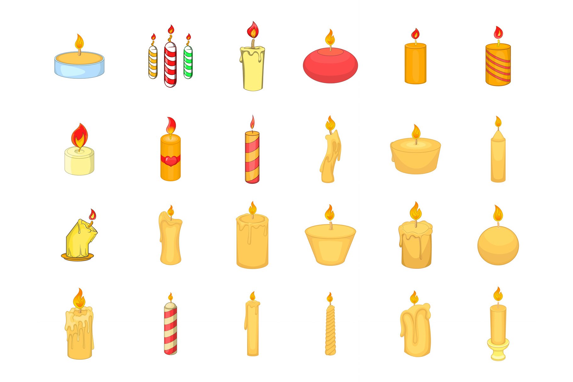 Candle icon set, cartoon style (375029) | Icons | Design Bundles