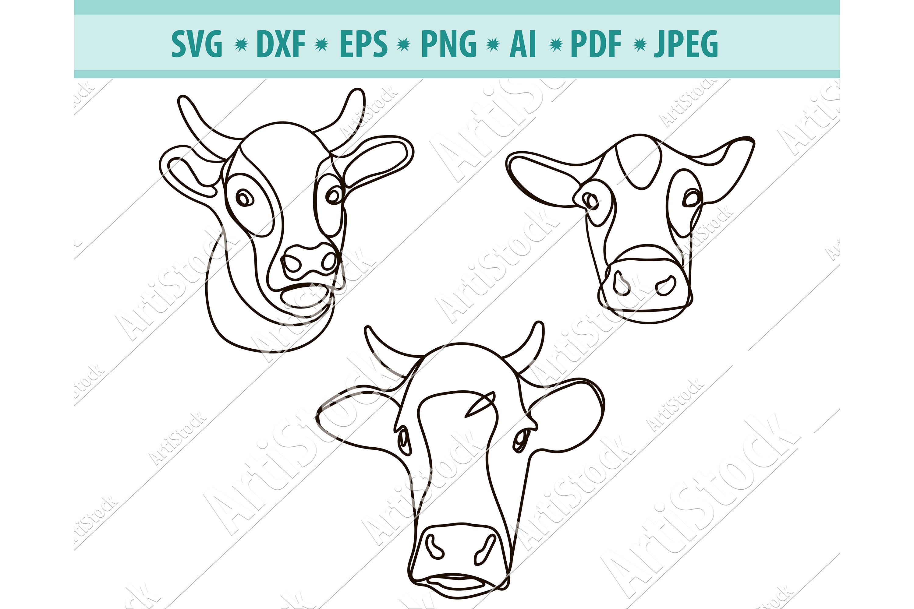 Cow Svg, Cow Face Svg, Cow line art Svg, Farm Dxf, Png, Eps (421842 ...