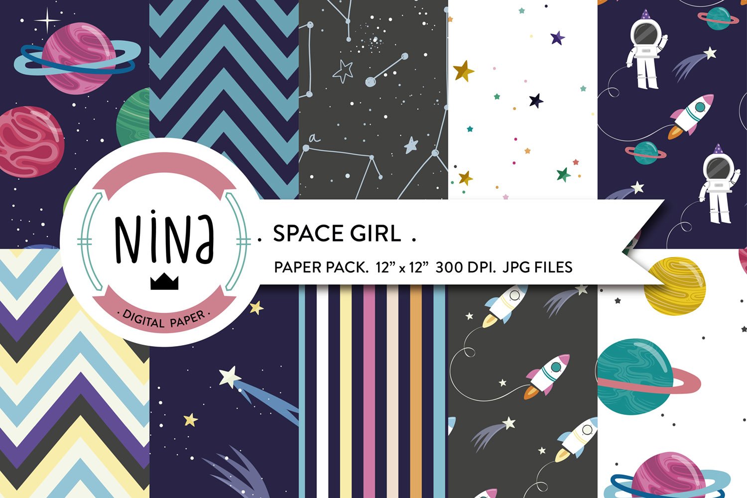 Space girl digital paper, Outer space, astronauts, planets (371884 ...