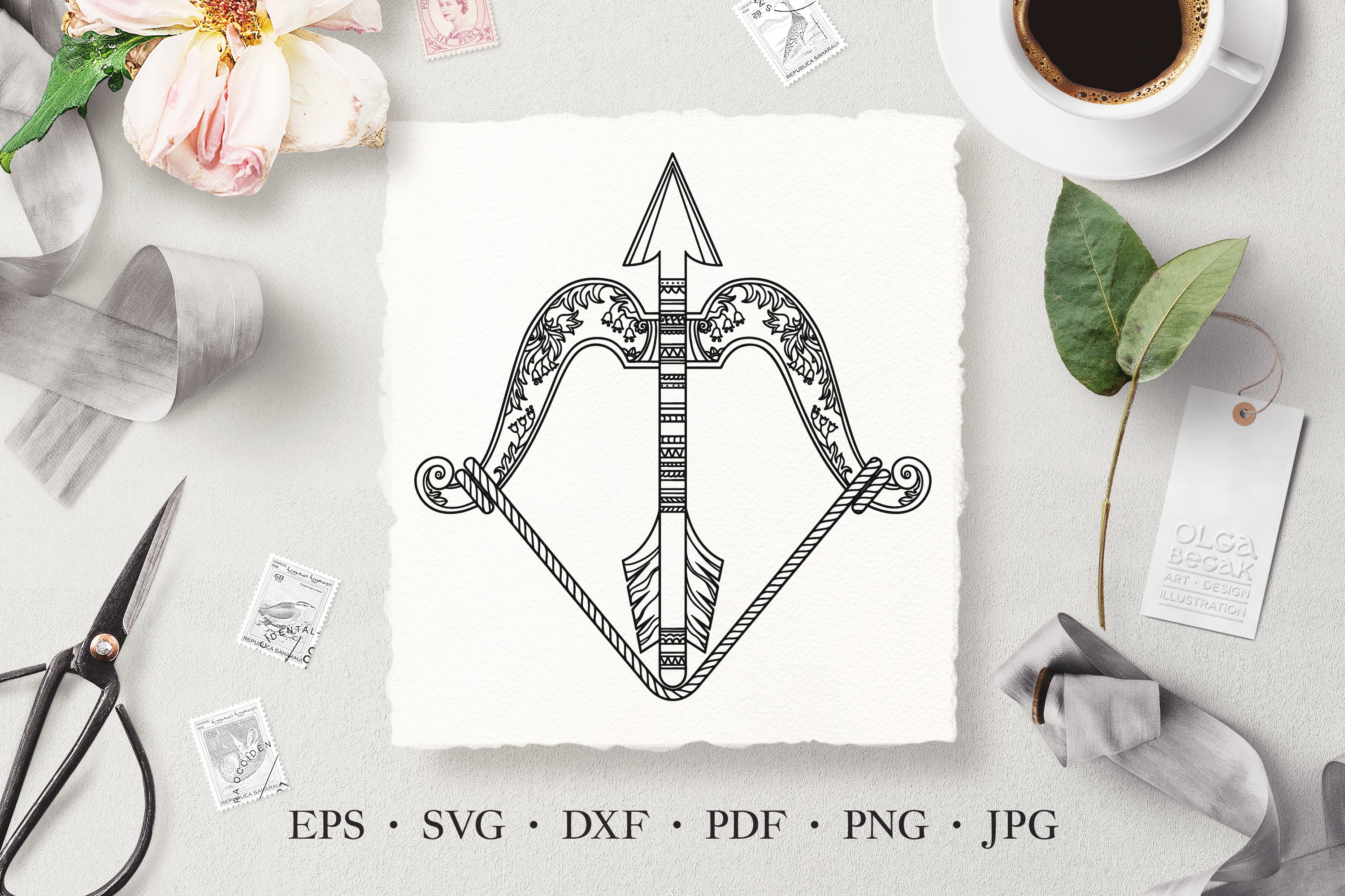 Bow and Arrow Vector Outline Illustration Cut Clipart SVG (622261 ...