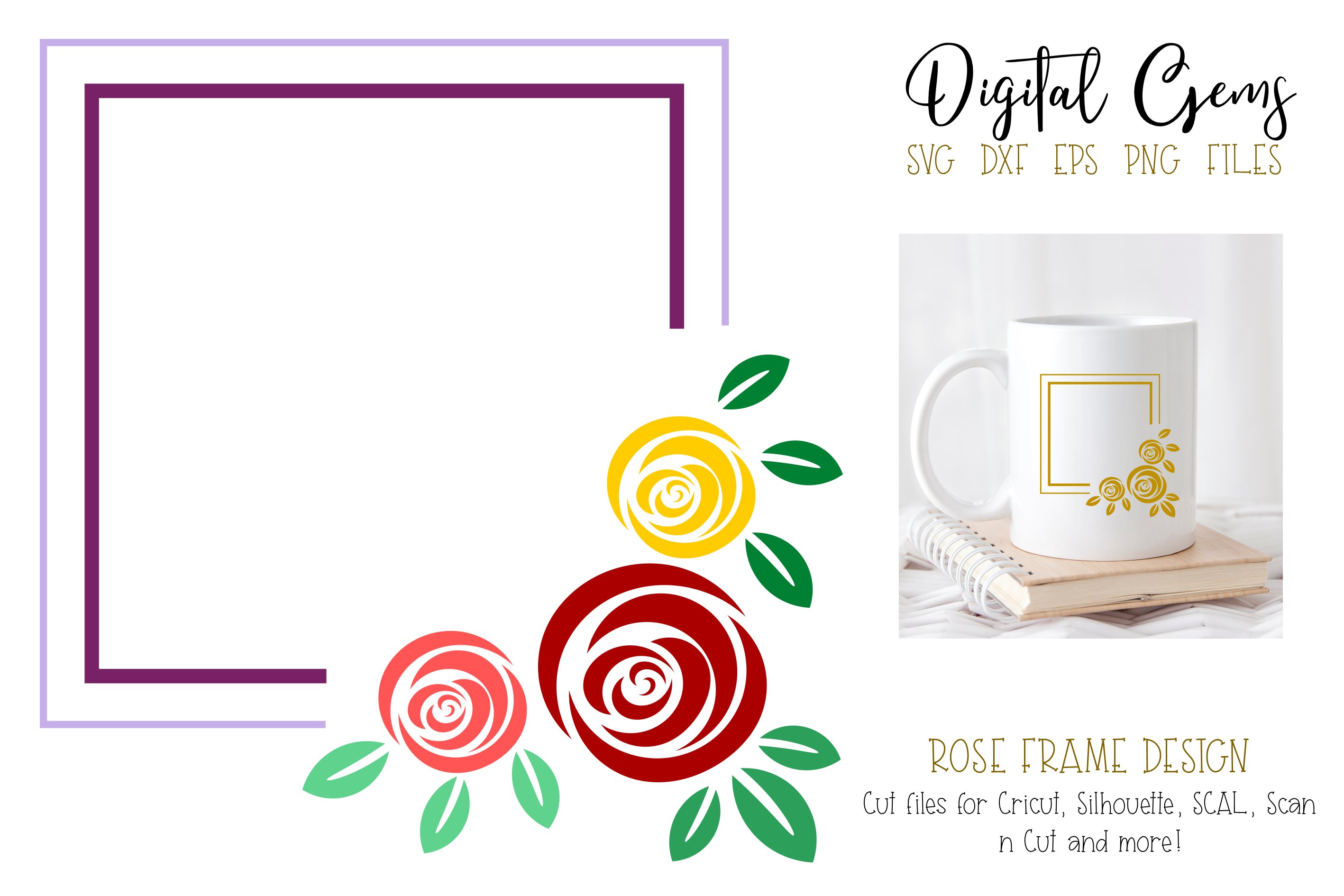 Rose frame SVG / DXF / EPS / PNG files (284159) | SVGs | Design Bundles