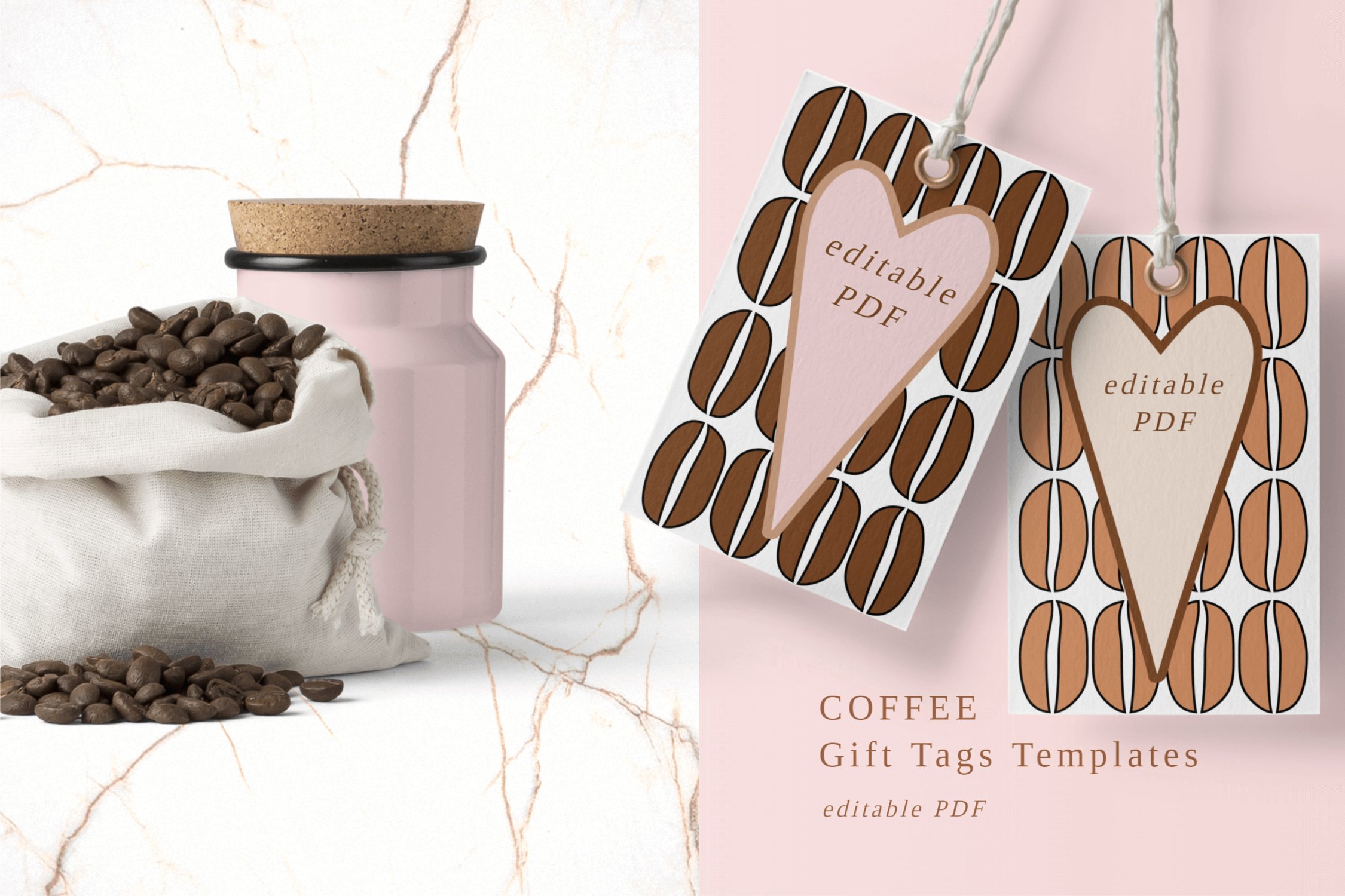 Printable Hang Tags With Coffee Beans and Hearts PDF