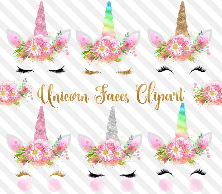 Unicorn Face Clipart (73580) | Illustrations | Design Bundles
