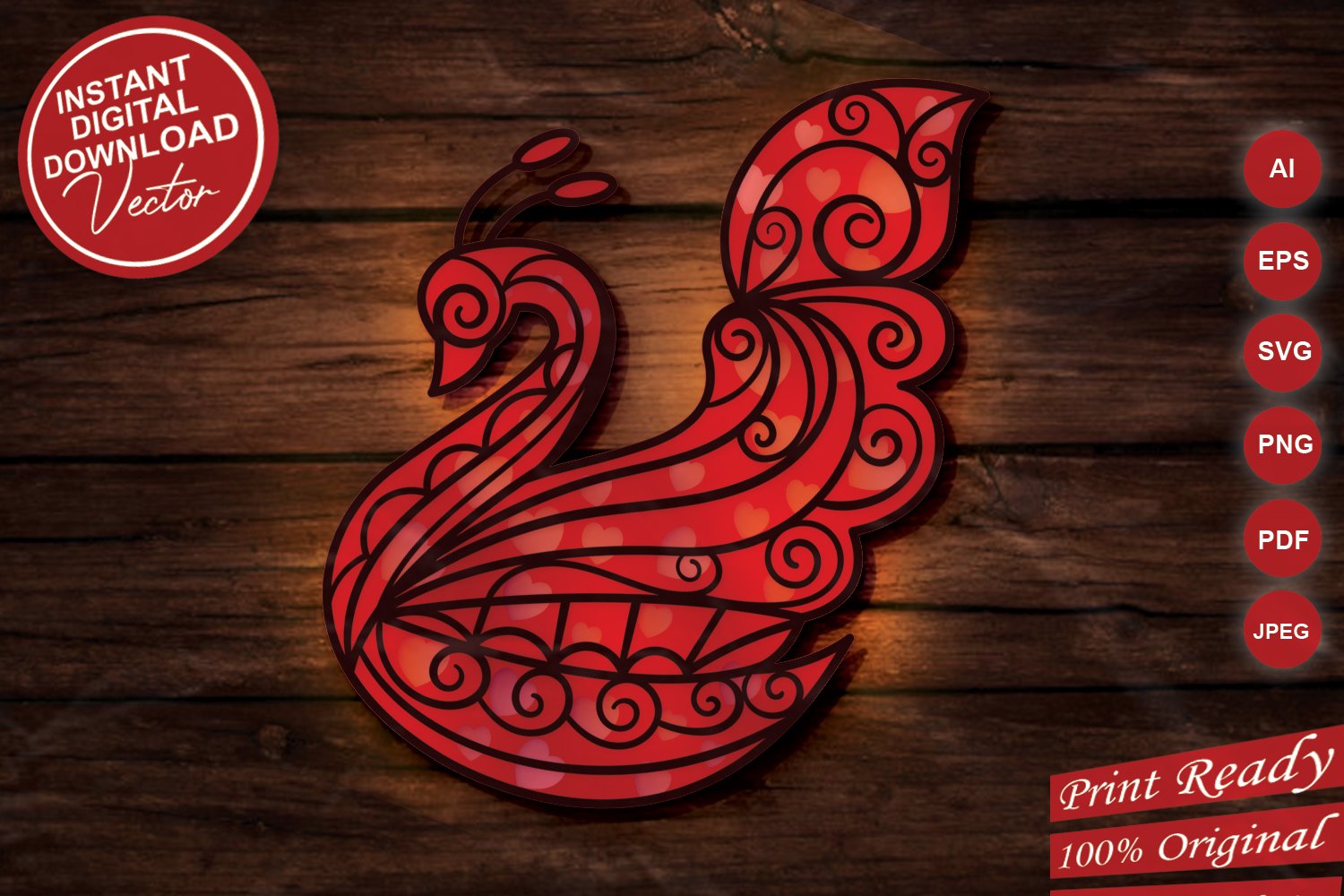 Papercut Layered Swan, Abstract Beautiful Swan Cut Files