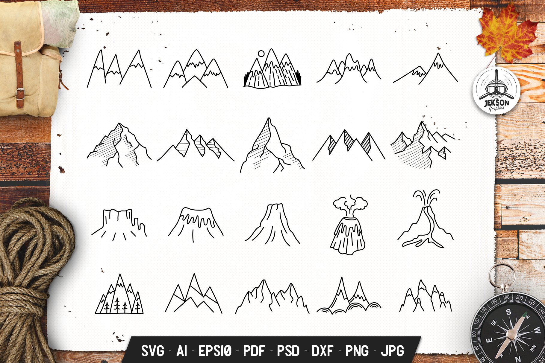 Mountains Set Adventure Line Art Vector Graphic SVG Cricut (577197 ...