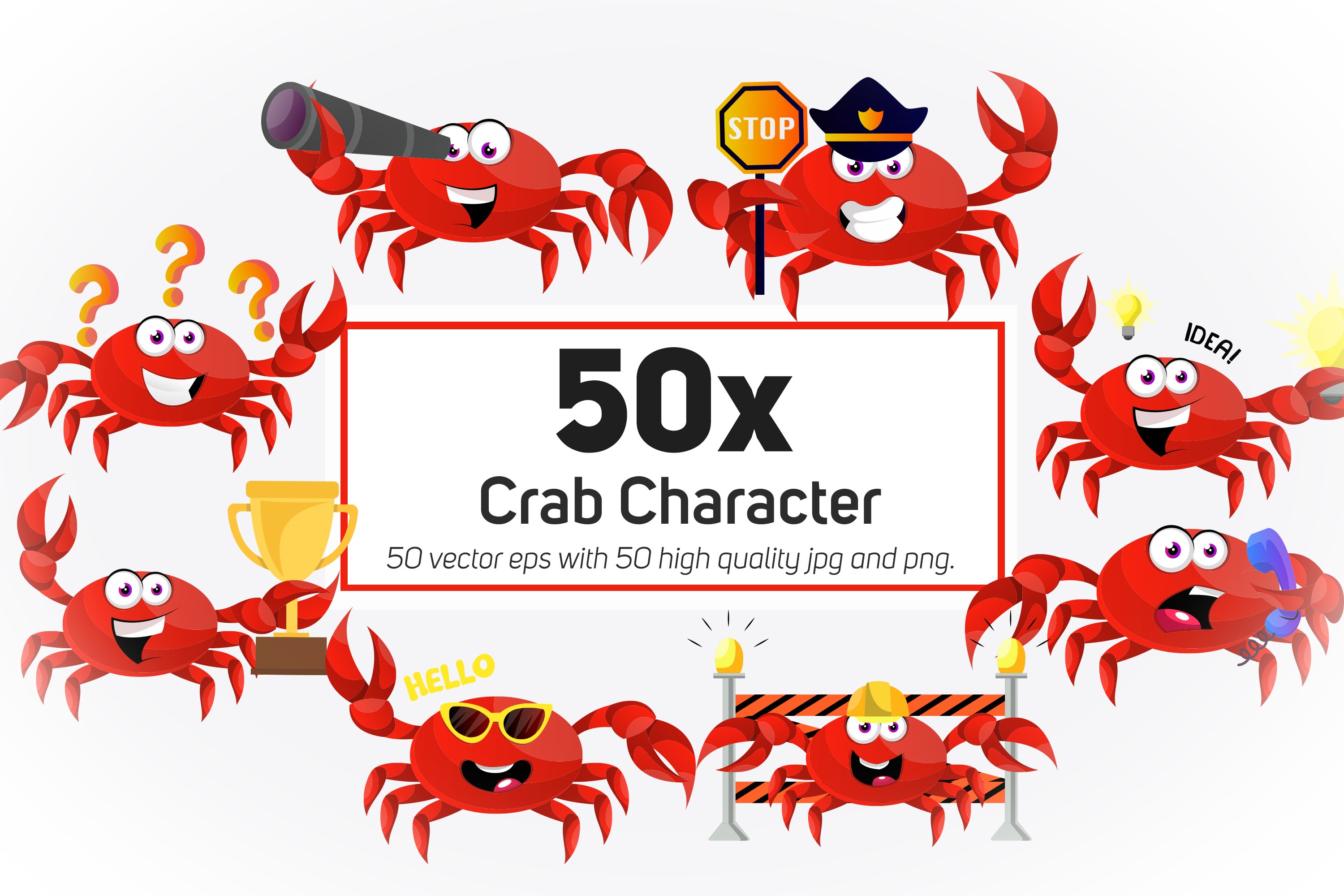 50x Crab Character and Mascot collection illustration. (542954 ...