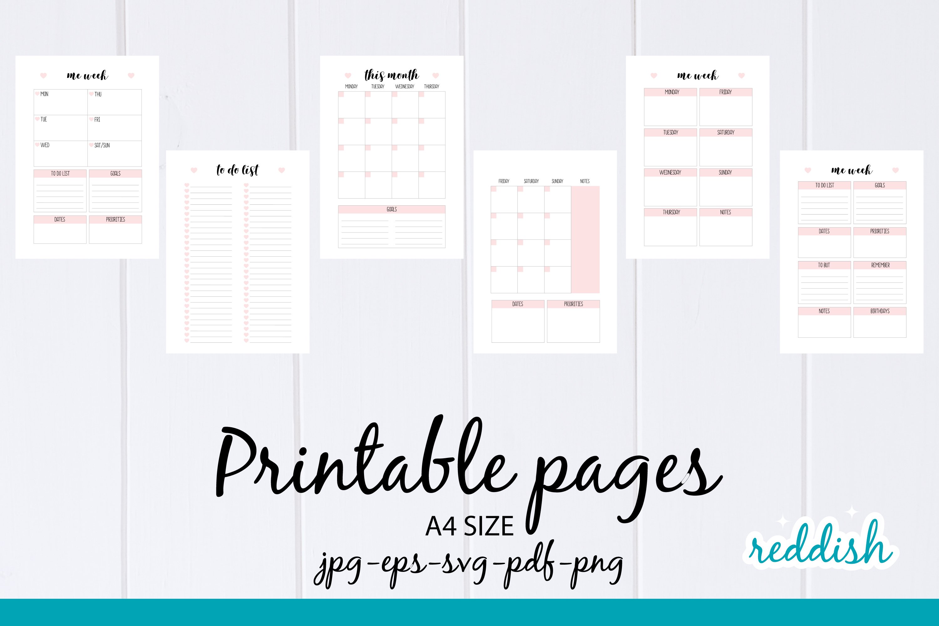 6 Printable pages, to do list planners A4 size, big bundle (848541 ...
