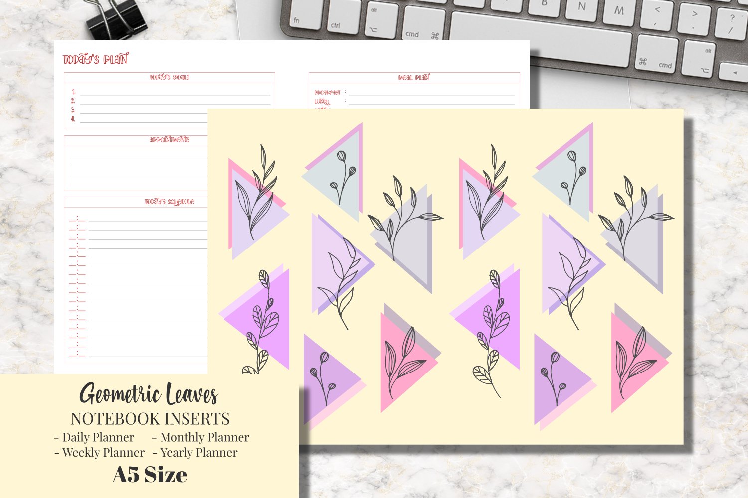 Geometric and Leaves A5 Size Notebook Inserts Planners