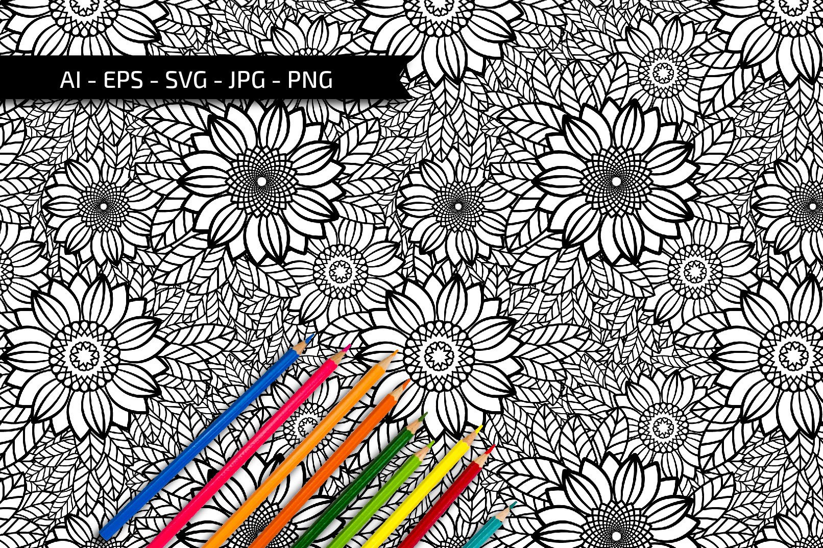 Sunflower Seamless Patterns | Zentangle Flowers | Floral Set (732058 ...
