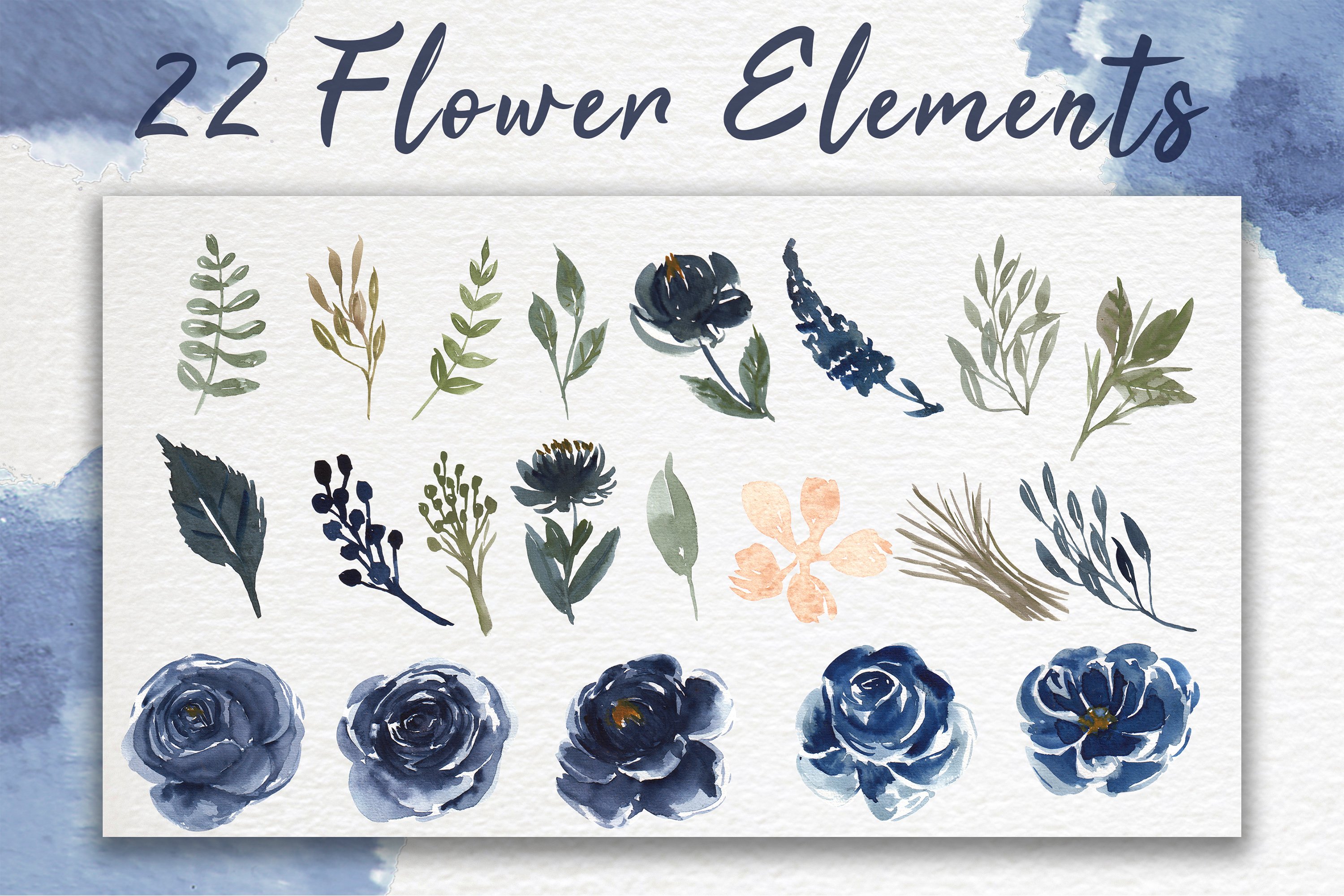 Navy Blue Flower Watercolor Clip-art (364048) | Illustrations | Design ...