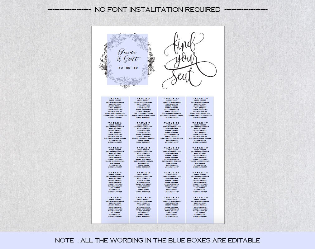 Seating Chart Template CC_3 (112664) | Card Making | Design Bundles