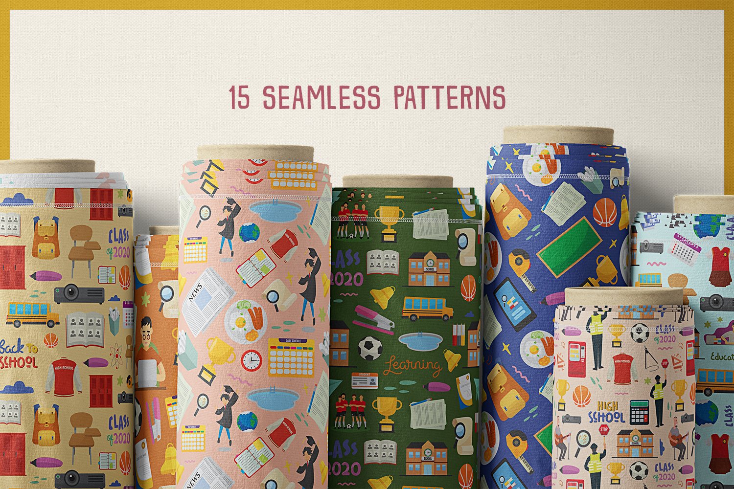 High School Vector Clipart and Seamless Pattern