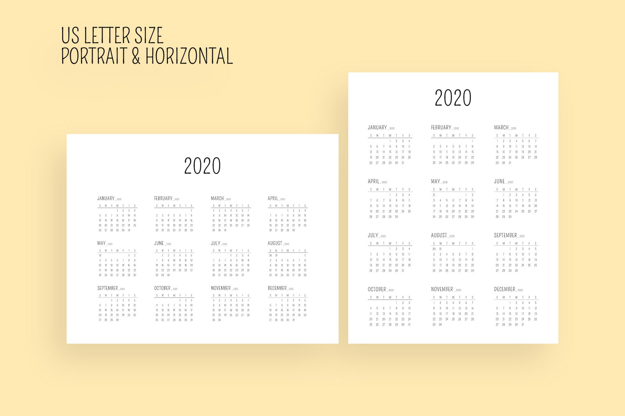 Minimal Calendar 2020 Template (391315) | Branding | Design Bundles
