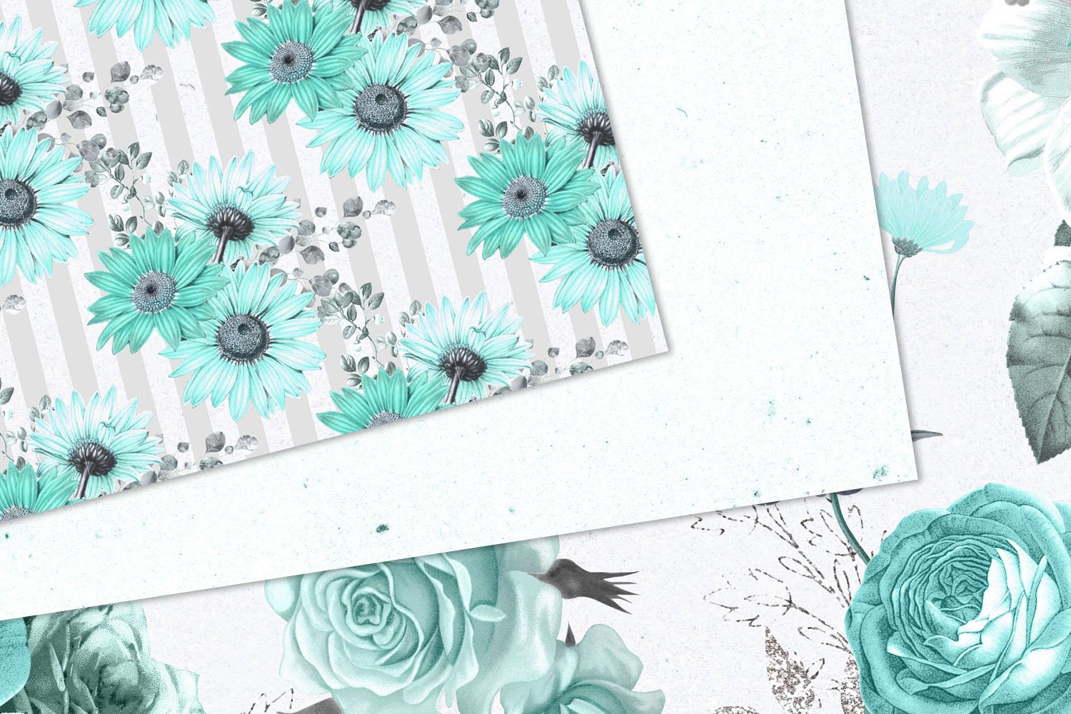 Turquoise Floral Digital Paper (475128) | Textures | Design Bundles