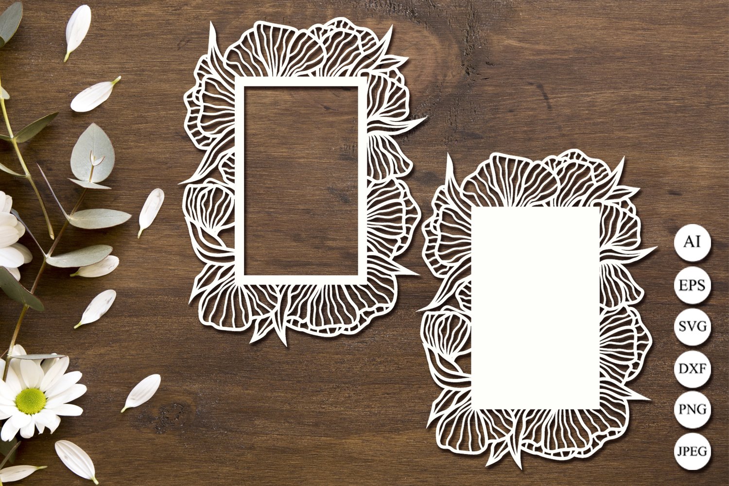 Floral card template, Monogram frame svg, Flower border dxf (569249 ...