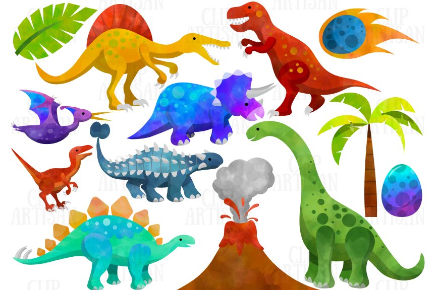 Watercolor Dinosaurs Clipart, Prehistoric Clip Art (382095 ...